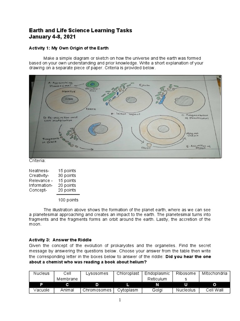 Earth and Life Science Learning Tasks January 4-8, 2021: Activity 1: My ...