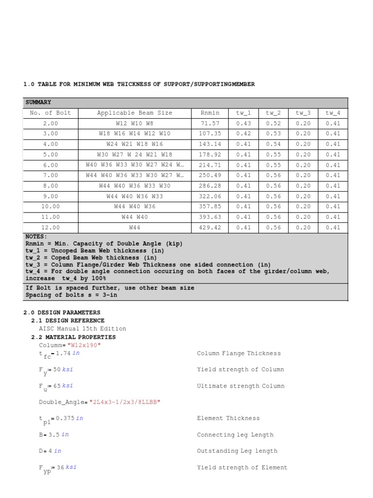 Standard Double Angle Table | PDF | Screw | Beam (Structure)