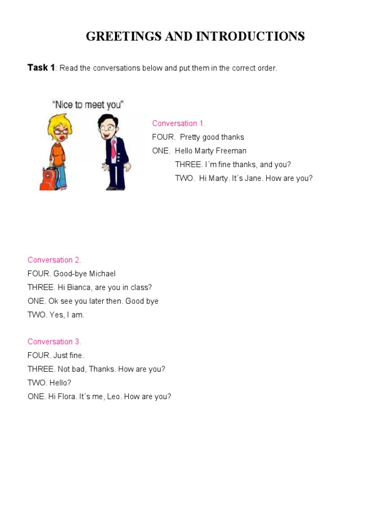 Greetings and Introductions Exercises | PDF