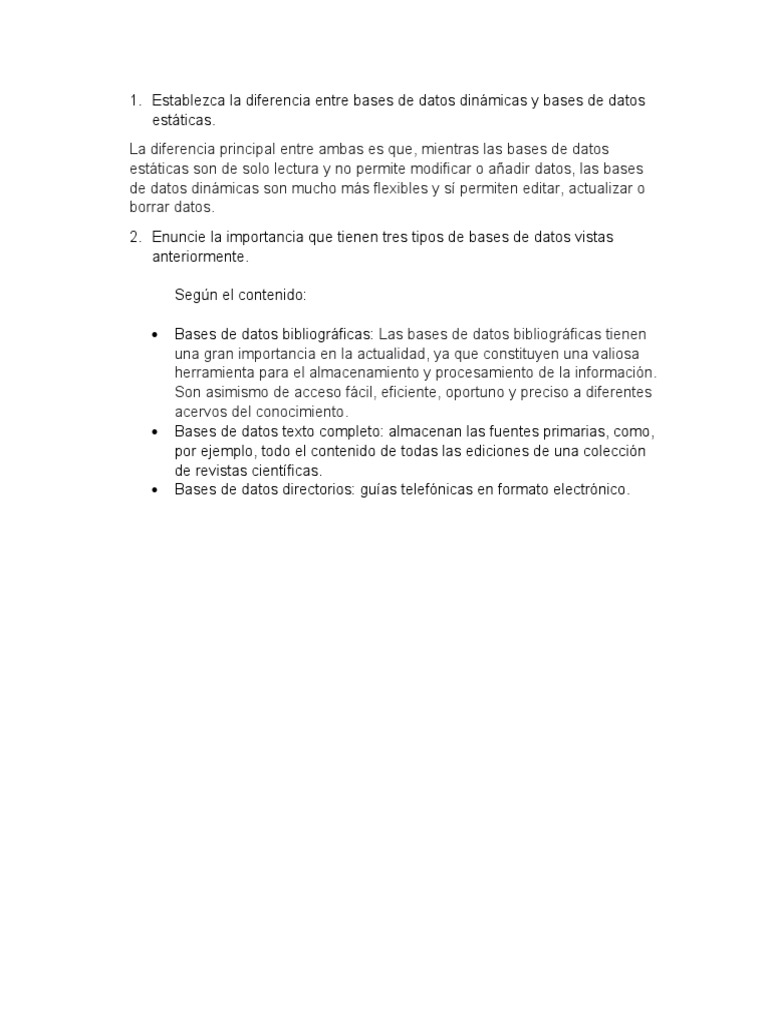 Diferencias entre bases de datos dinámicas y estáticas | PDF
