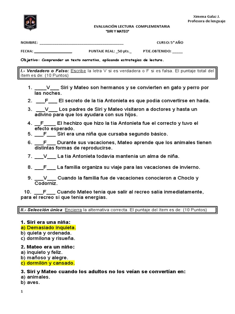 Prueba Del libro-Siri-y-Mateo 5º | PDF