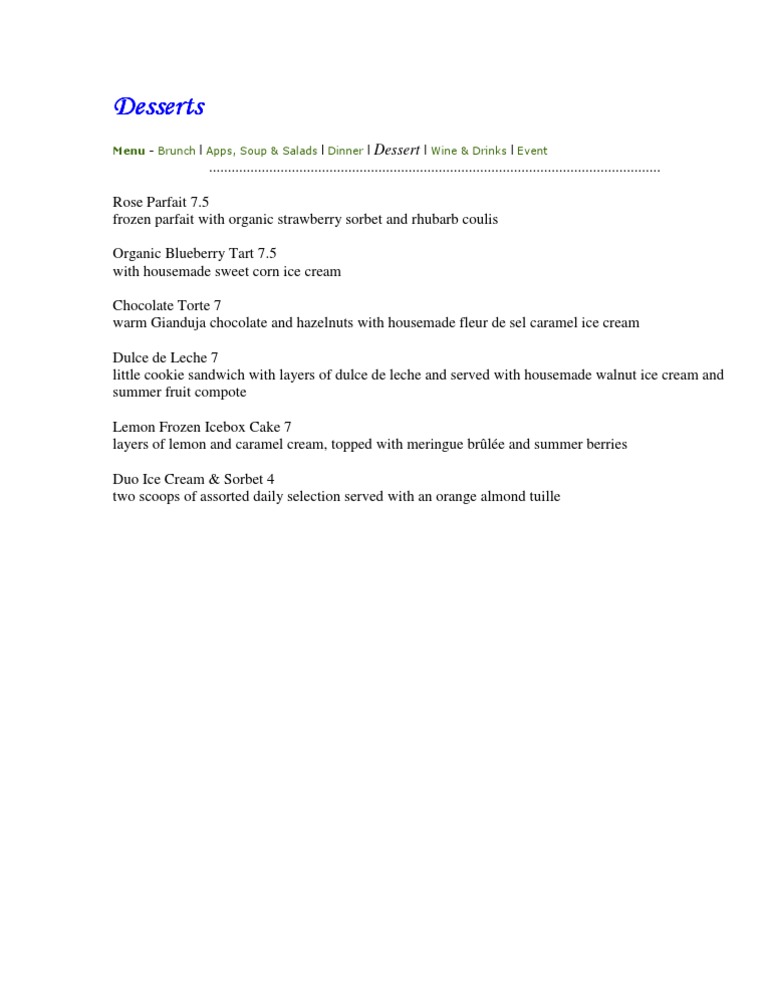 Gourmet Dessert Menu | PDF