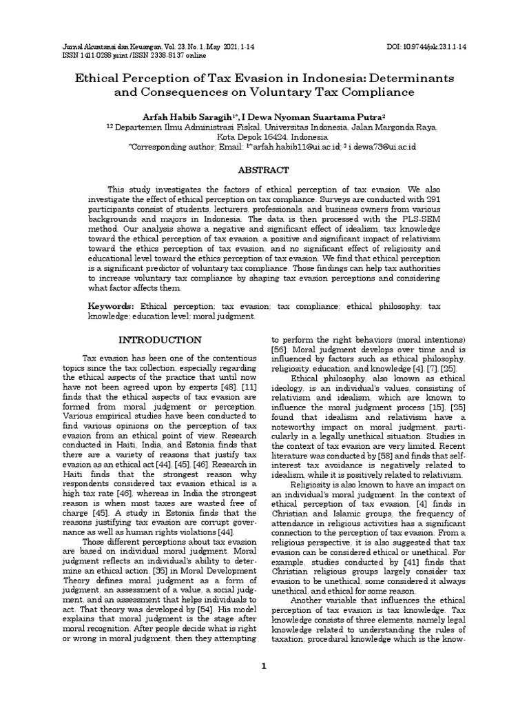 Ethical Perception of Tax Evasion in Indonesia: Determinants and ...
