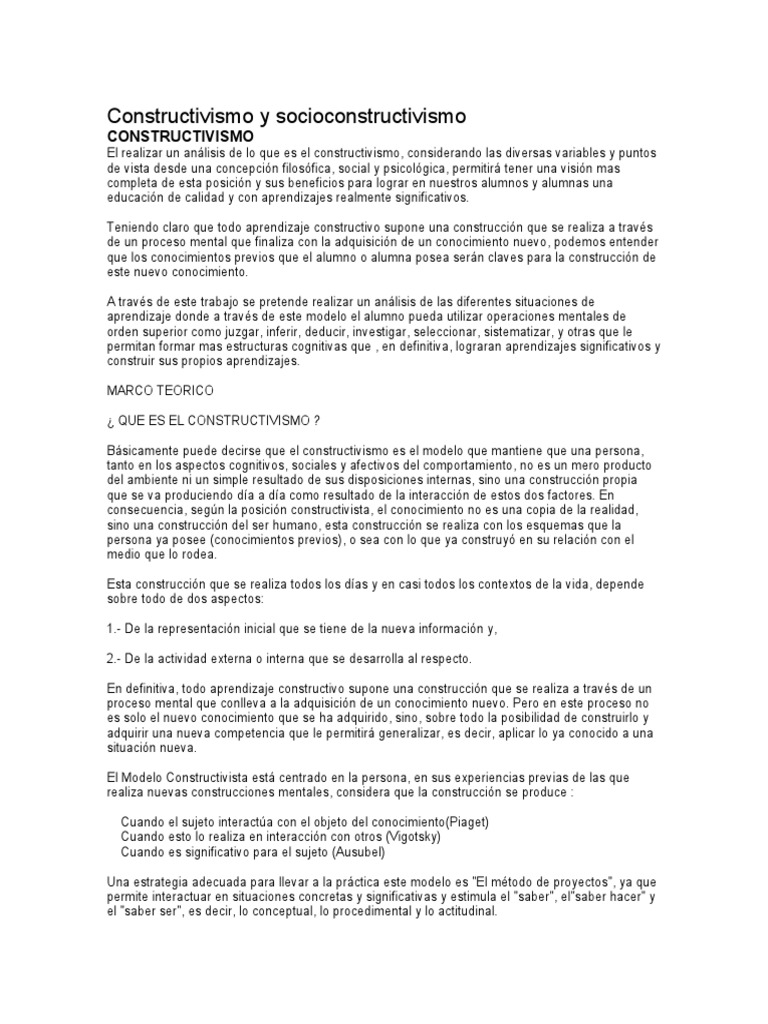 Constructivismo y Socioconstructivismo | PDF | Constructivismo (filosofía de la educación ...