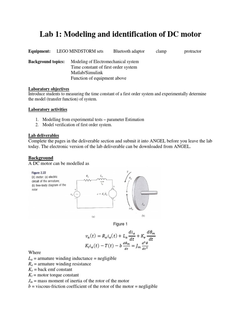 Lab 1: Modeling and Identification of DC Motor: Equipment: Background ...
