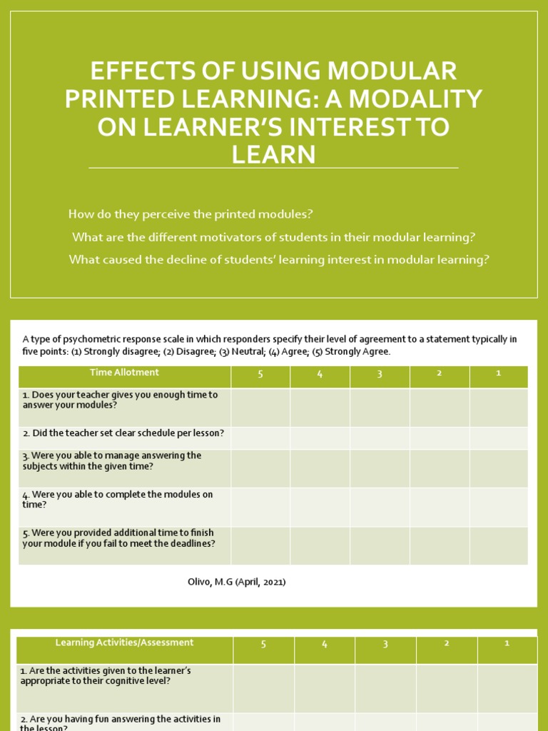 Effects of Using Modular Printed Learning: A Modality On Learner'S ...