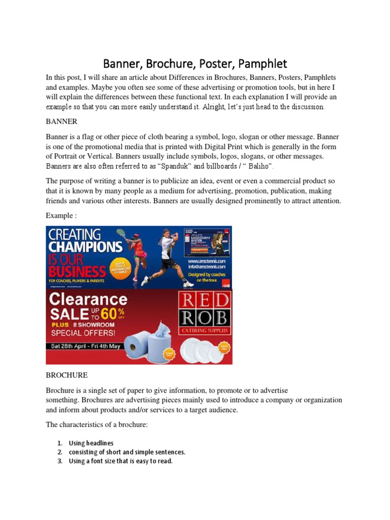 Differences Between Banners, Brochures, Posters, Pamphlets | PDF ...