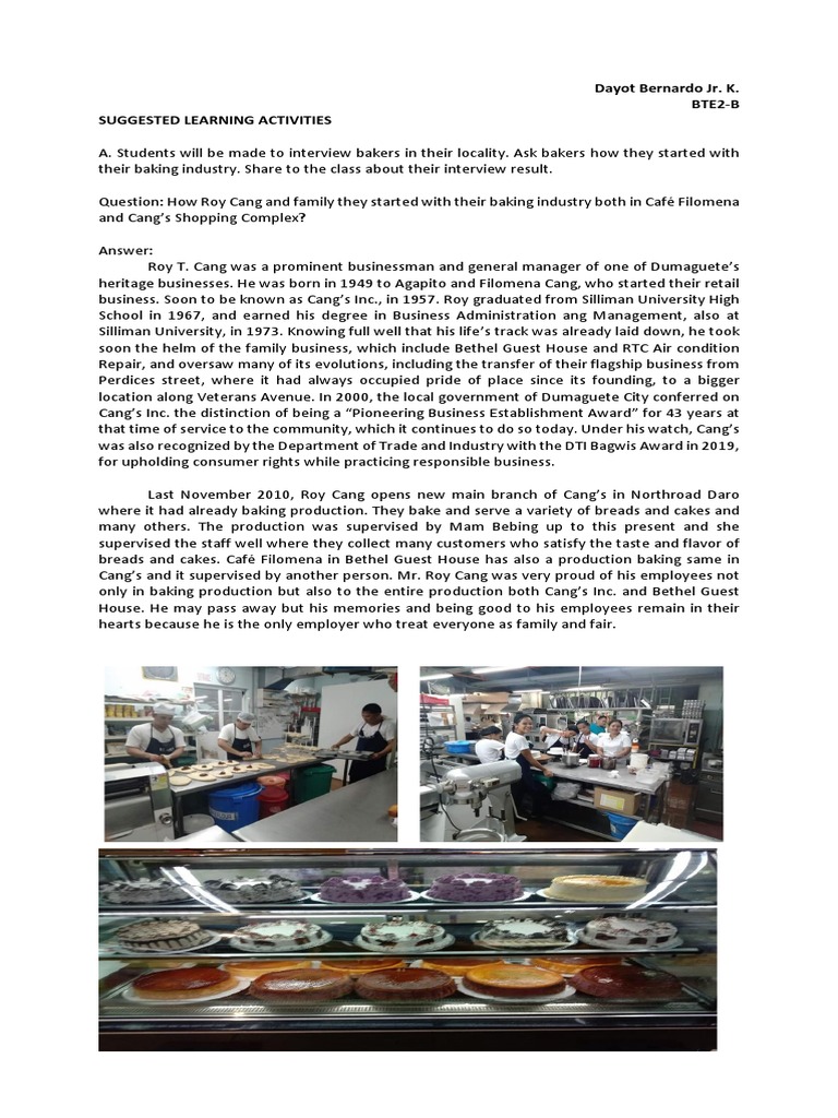 BTE2B SUGGESTED LEARNING ACTIVITIES Chapter8 Bread and Pastry | PDF | Baking | Cuisine