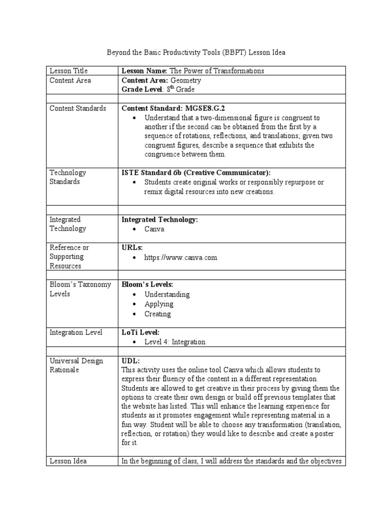 Beyond The Basic Productivity Tools BBPT Lesson Idea - Braden Poteete | PDF | Education Theory ...