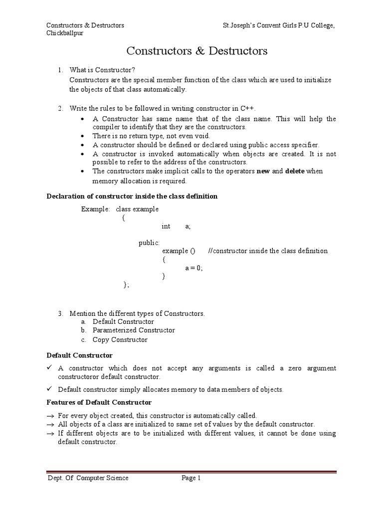 4 Constructors And Destructors Pdf Programming Constructor Object Oriented Programming