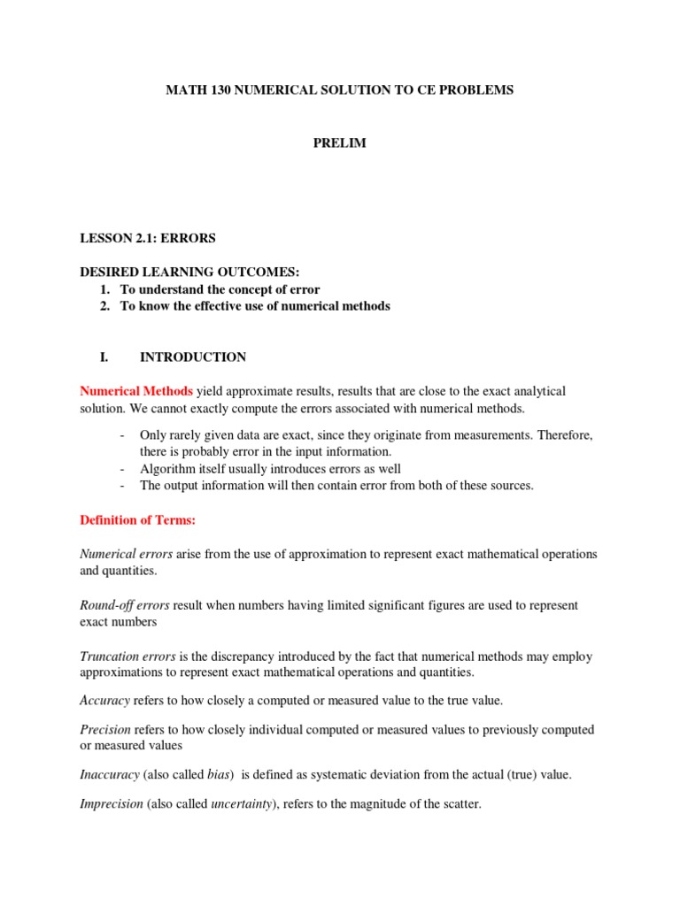 Numerical Approximation of Errors in Mathematical Solutions | PDF | Accuracy And Precision ...