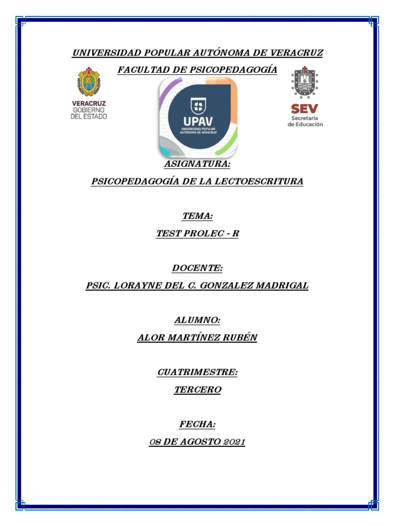 Actividad Examen Test Prolec-R | Download grátis PDF | Aprendizaje ...