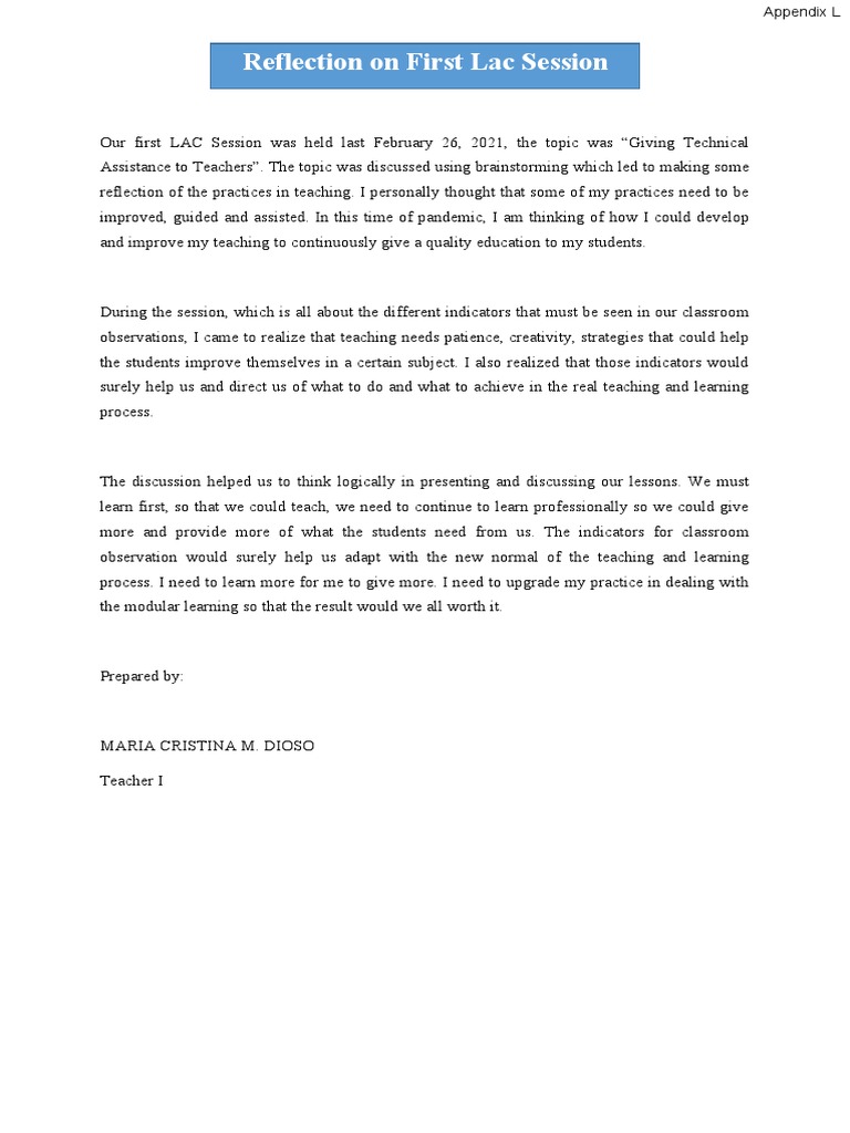 Reflections on LAC Sessions 2021 | PDF | Teachers | Learning