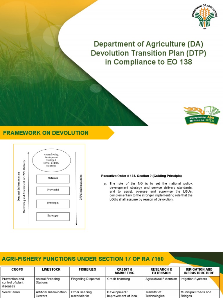 Department of Agriculture (DA) Devolution Transition Plan (DTP) in ...