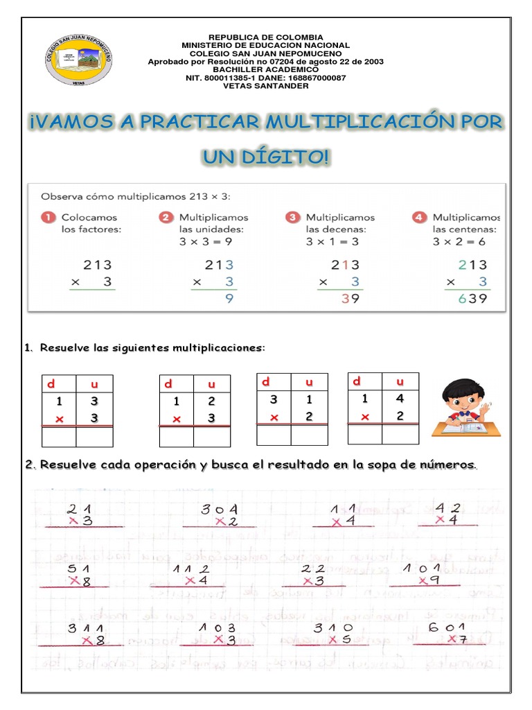 Actividad Multiplicación Por Un Dígito | PDF