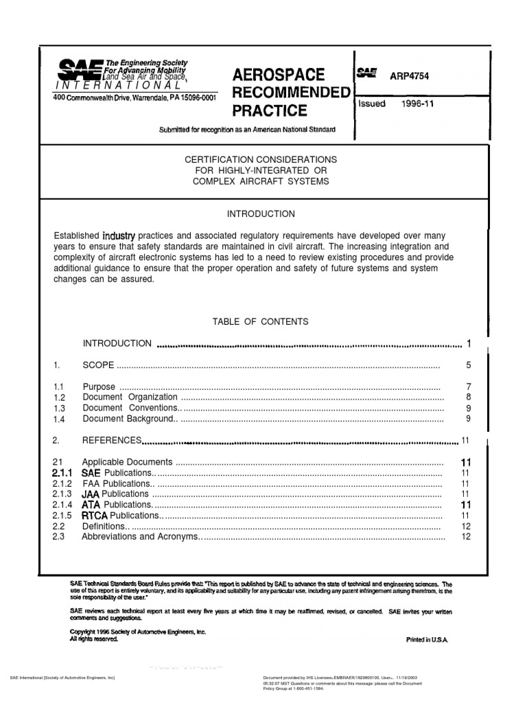 SAE ARP 4754 - Certification Considerations For Aircraft Systems | PDF ...