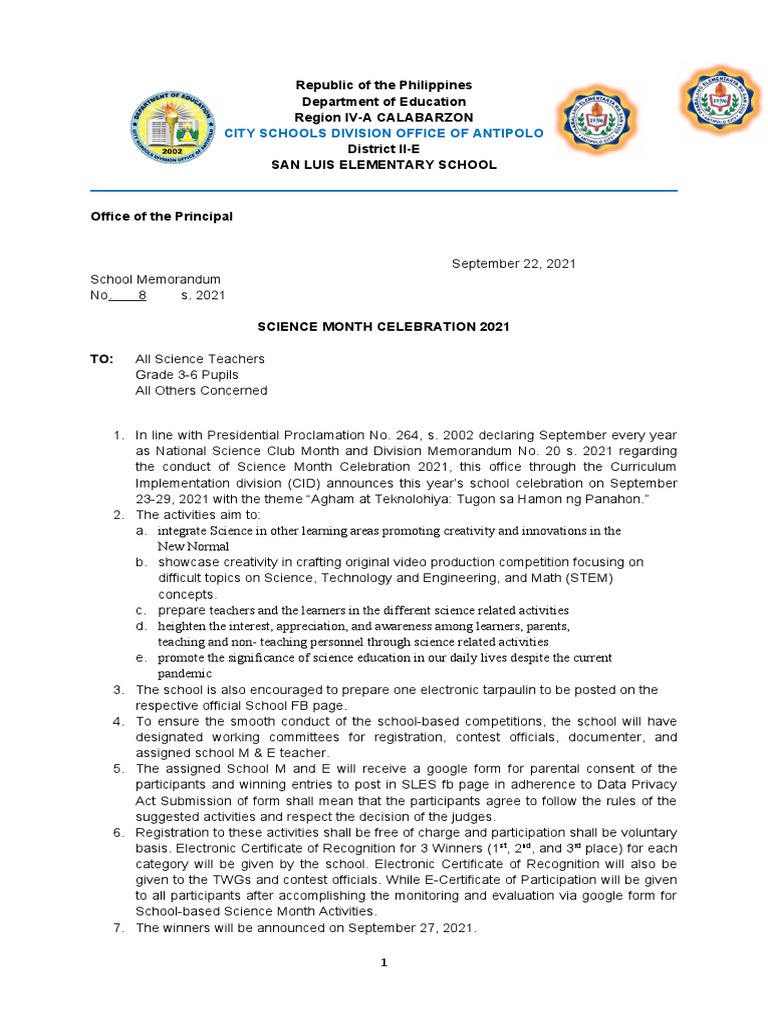 Science Month School Celebration | PDF | Teachers