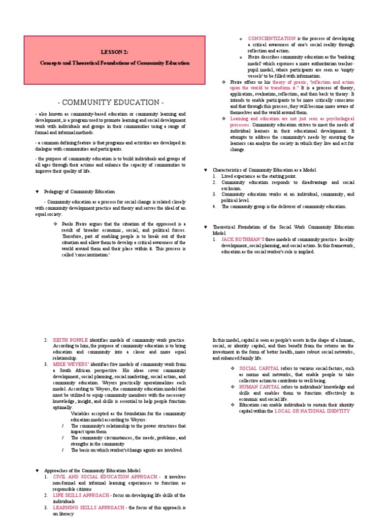 Community Education - : Lesson 2: Concepts and Theoretical Foundations of Community Education ...