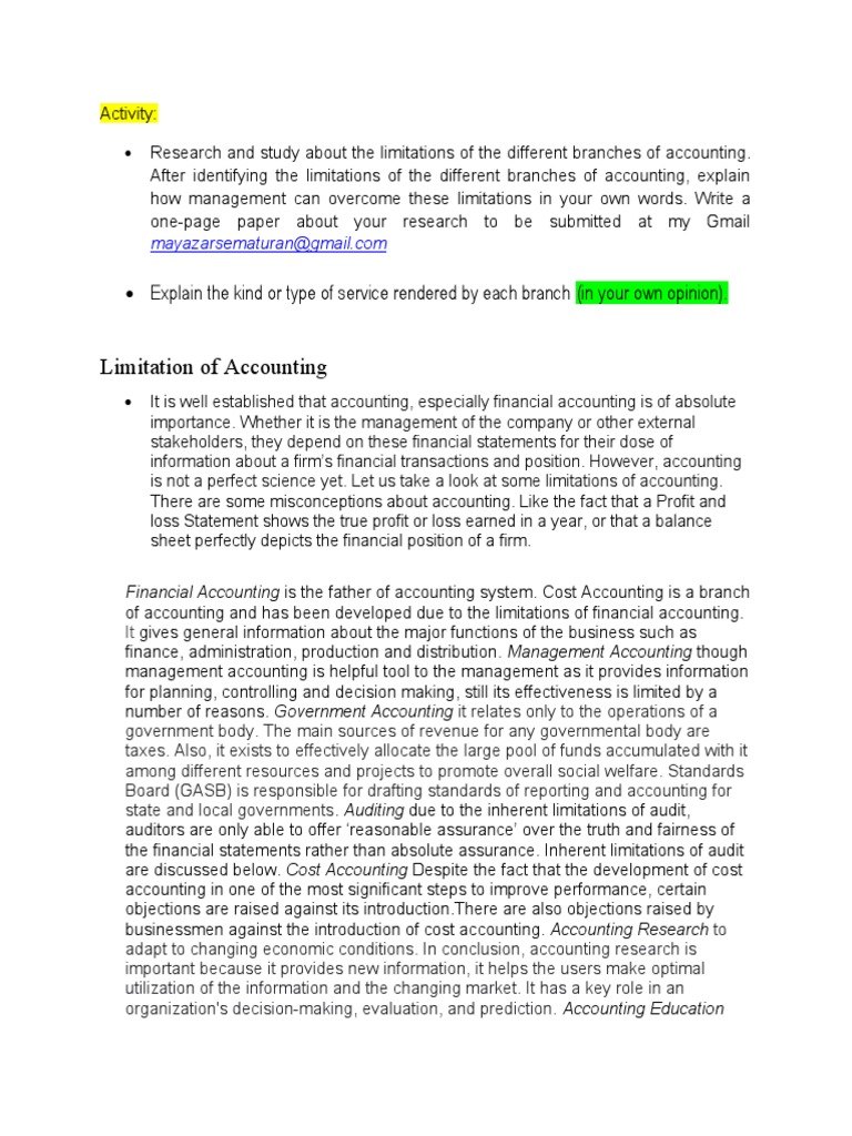 Assignment (Limitation of Accounting) | PDF | Accounting | Audit