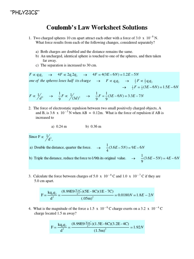 Coulomb's Law Practice Problems Solutions | PDF | Electric Charge | Force