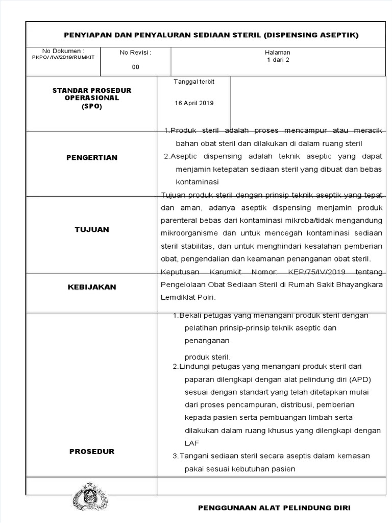 PDF Sop Aseptic Dispensing | PDF | Pengembangan Diri | Kesehatan Holistik