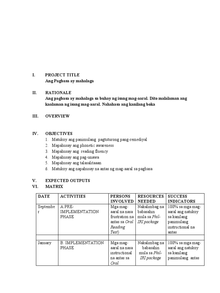 TEMPLATE READING PROGRAM PLAN FILIPINO 1.docx FINAL | PDF