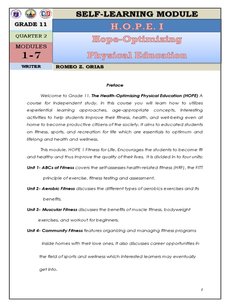 Hope 1 Quarter 2 Modules 1 7 | PDF | Physical Fitness | Human Nature