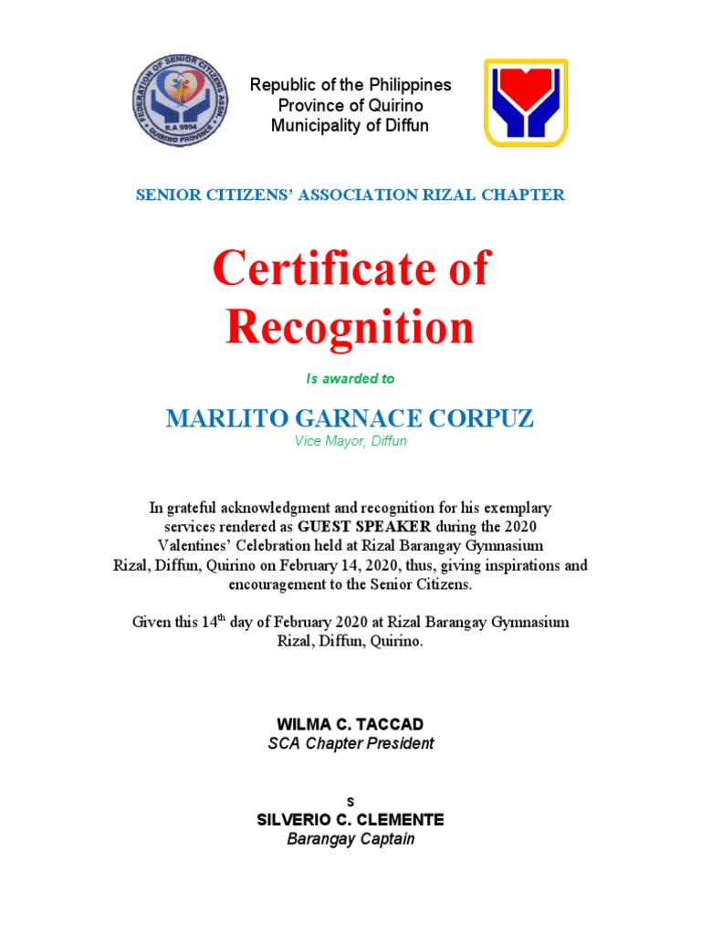 Senior Citizen Certificate of Appreciation | PDF