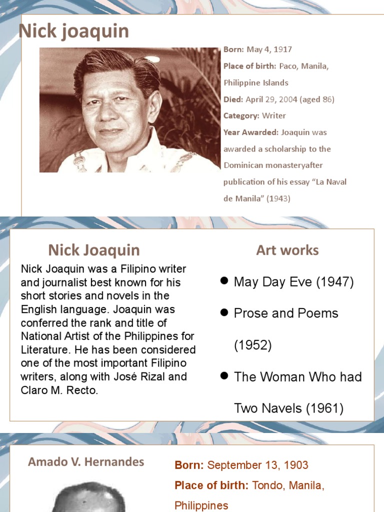 Nick Joaquin: Born: May 4, 1917 Place of Birth: Paco, Manila | PDF ...