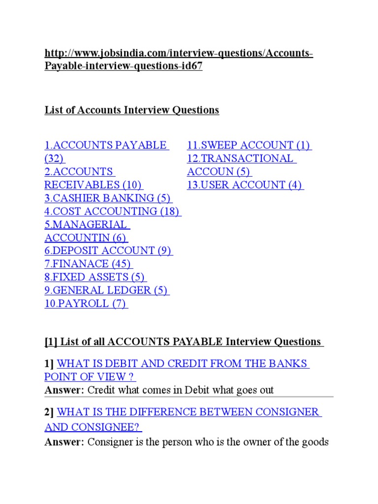 List of Accounts Interview Questions | PDF | Accounts Payable | Value ...