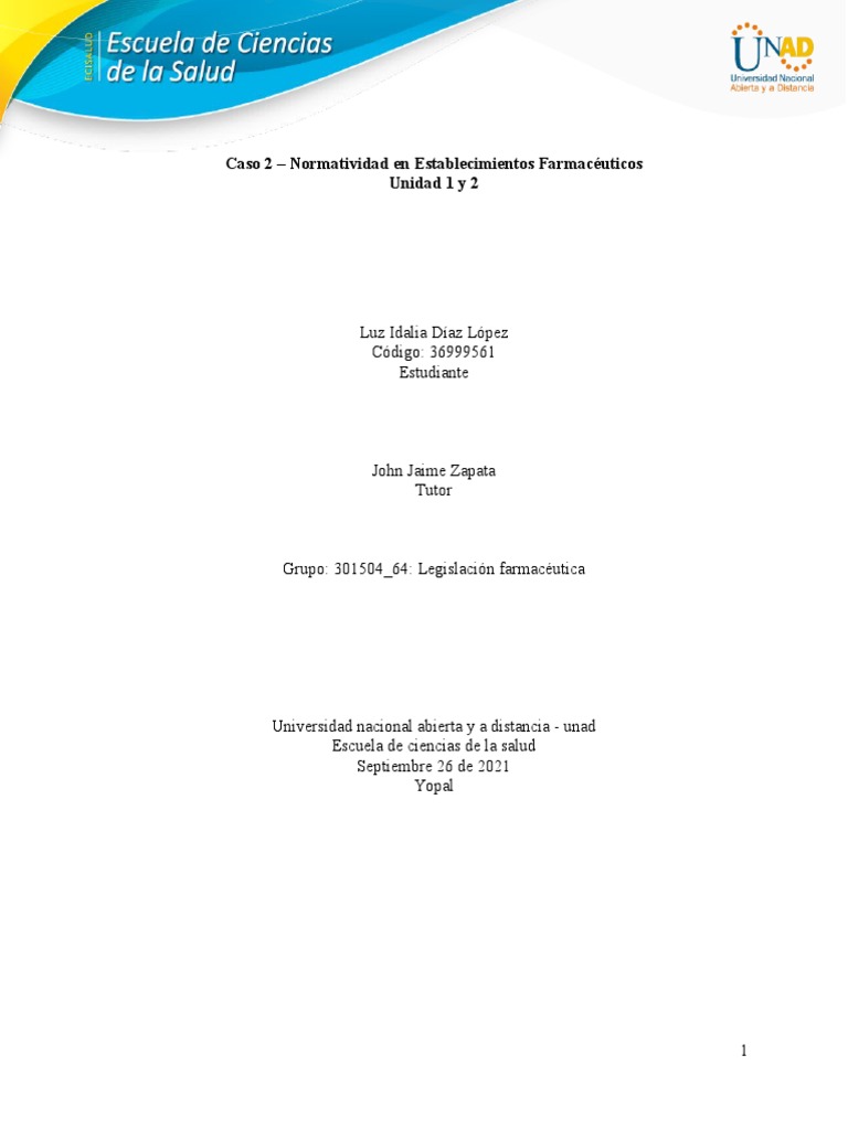 Caso 2 Normatividad en Establecimientos Farmacéuticos Grupo 301504 64 ...