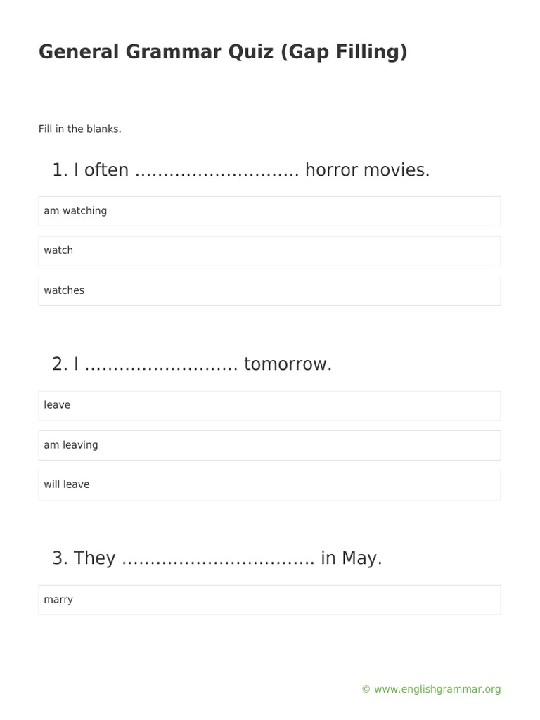 General Grammar Quiz (Gap Filling) | PDF