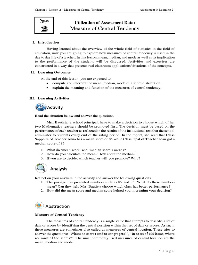 Chapter 1 Episode 2 - Measure of Central Tendency | PDF | Mean | Mode ...
