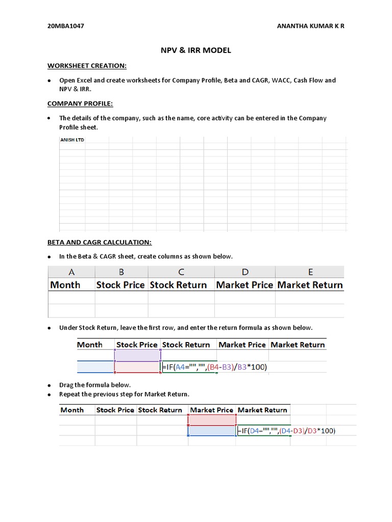 NPV & Irr Model: Worksheet Creation | PDF | Net Present Value ...
