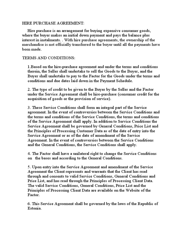 Hire Purchase Agreement Overview | PDF | Business | Finance & Money ...