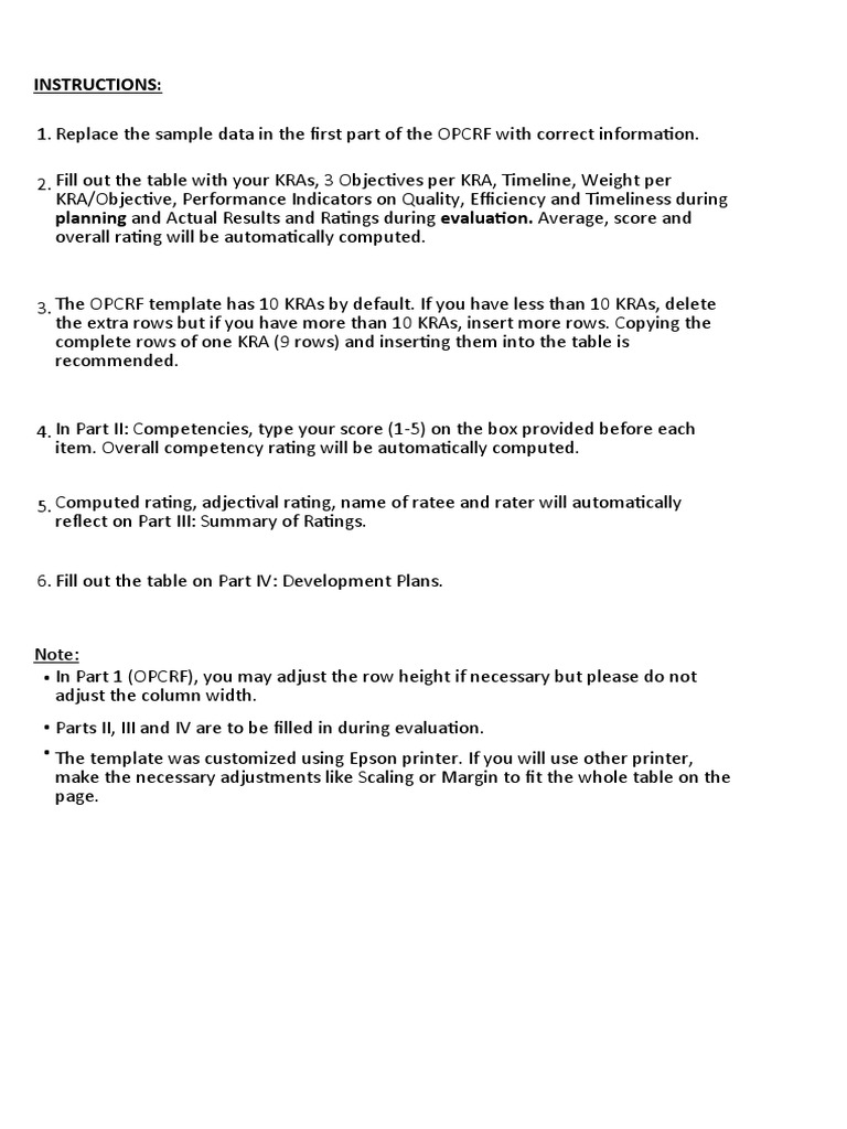 OPCRF Guidelines for 2024-2025 Evaluation | PDF