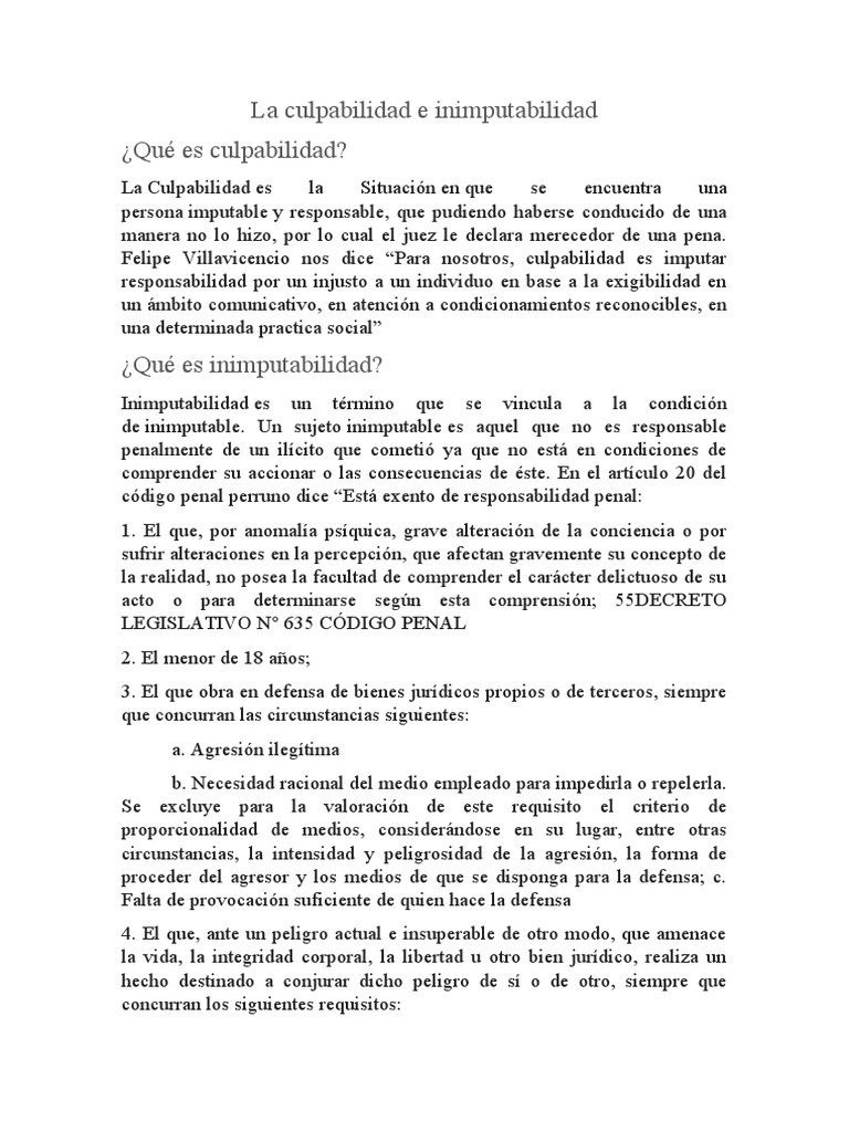 La Culpabilidad e Inimputabilidad | PDF | Gobierno | Derecho penal