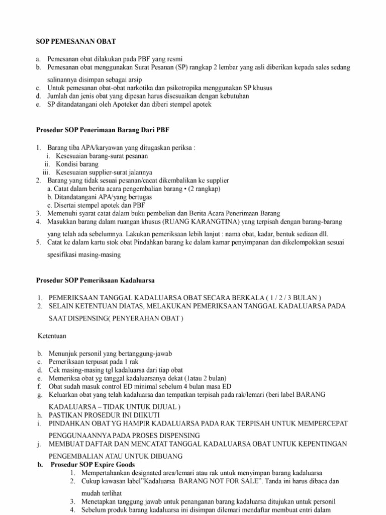 Sop Pengadaan Ke PBF | PDF