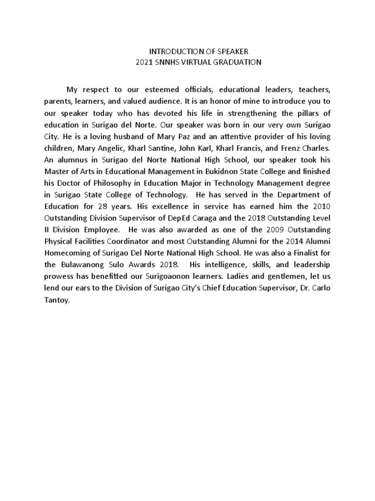 Introduction Of Speaker Pdf