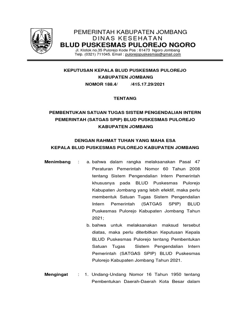 SK Pembentukan Satuan Tugas Sistem Pengendalian Intern Pemerintah ...