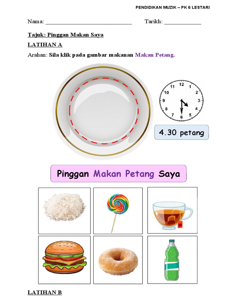 Lembaran Kerja PK t6 Pinggan Makan Saya m21 | PDF