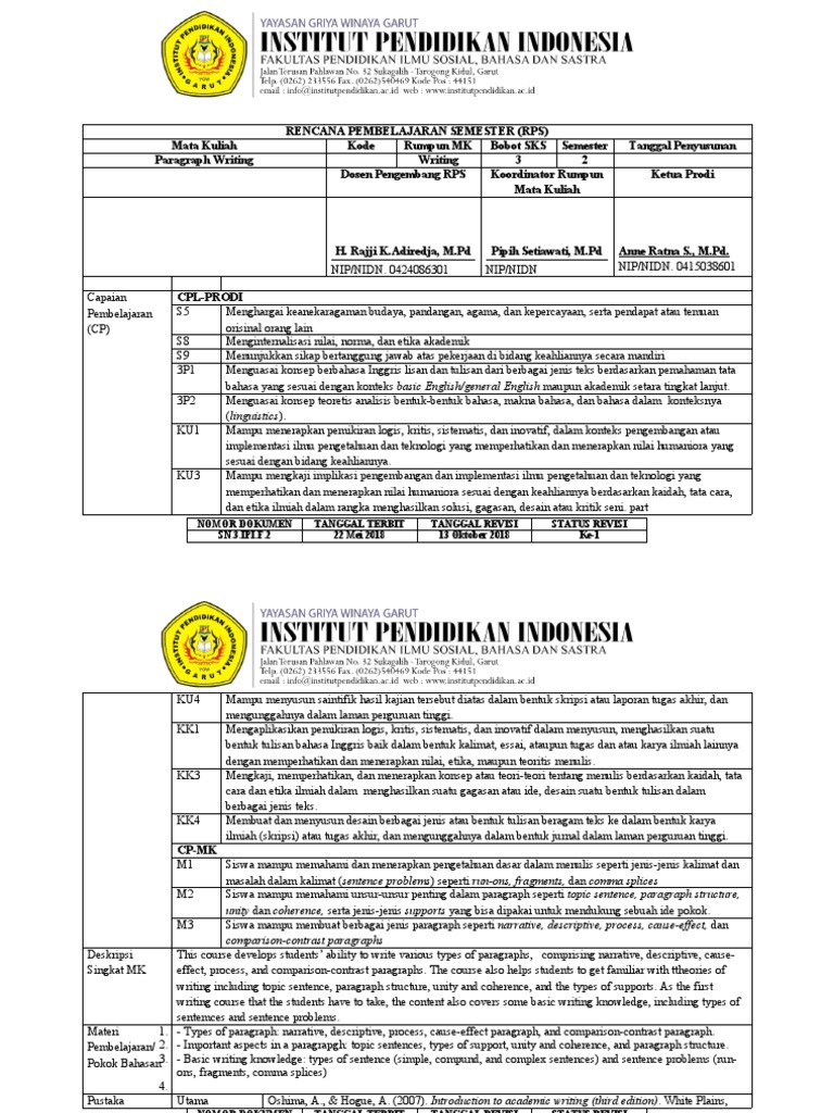 RPS Paragraph Writing Semester Ii | PDF