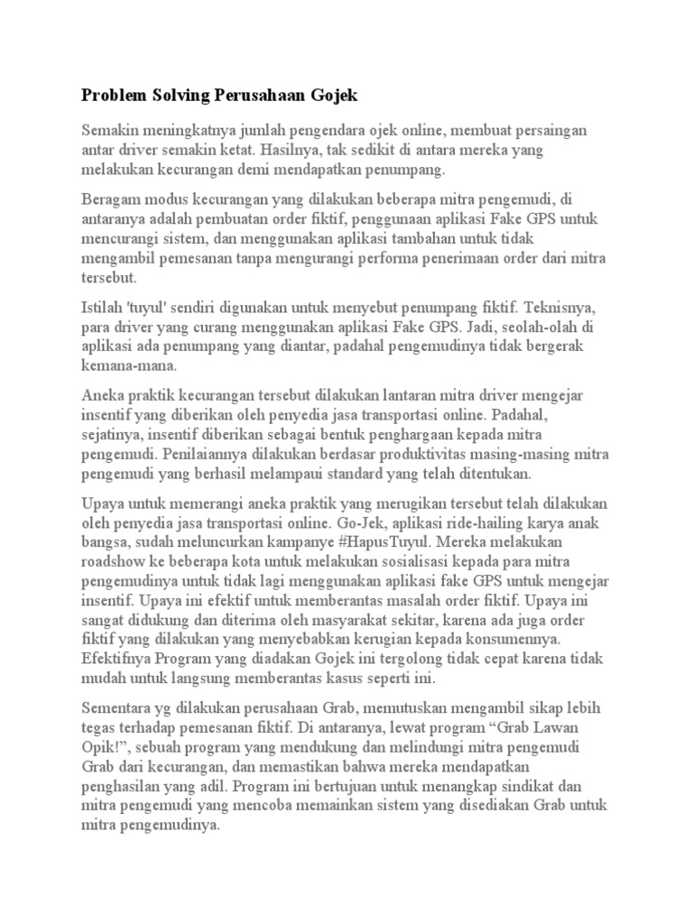 Problem Solving Perusahaan Gojek | PDF