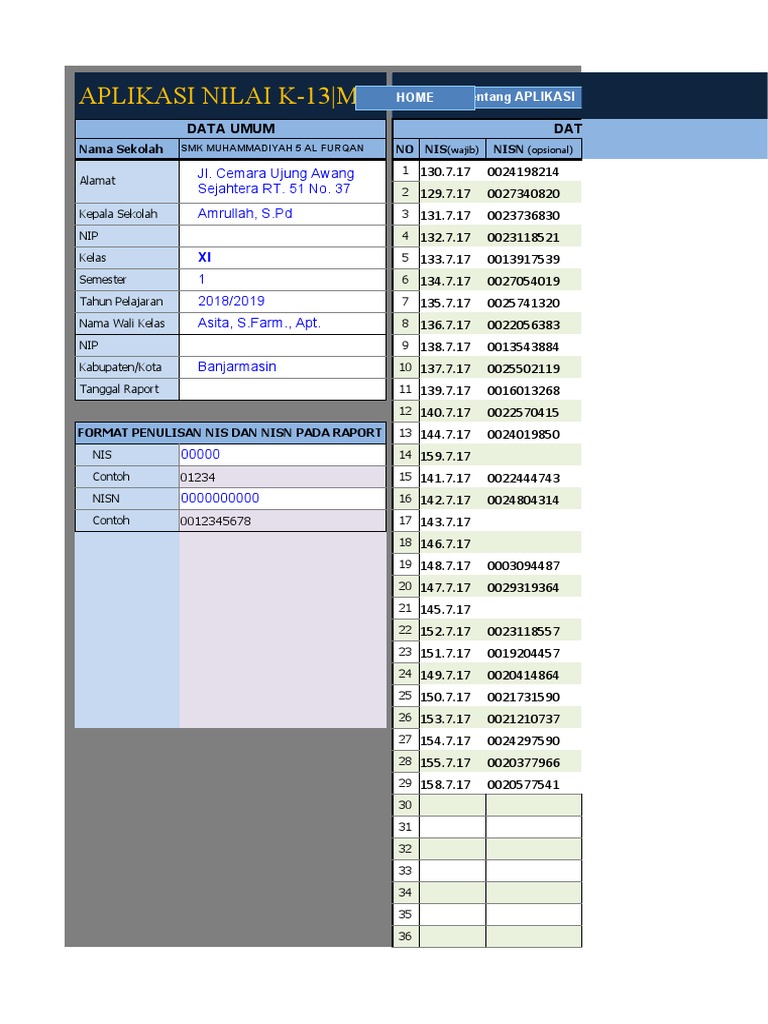 Format Penilaian k13 Guru Mapel Kelas XII Ganjil SMKF-AF | PDF