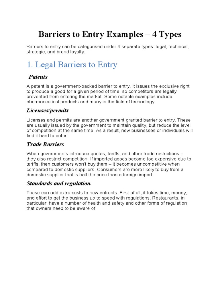 Barriers To Entry Examples | PDF | Pricing | Brand