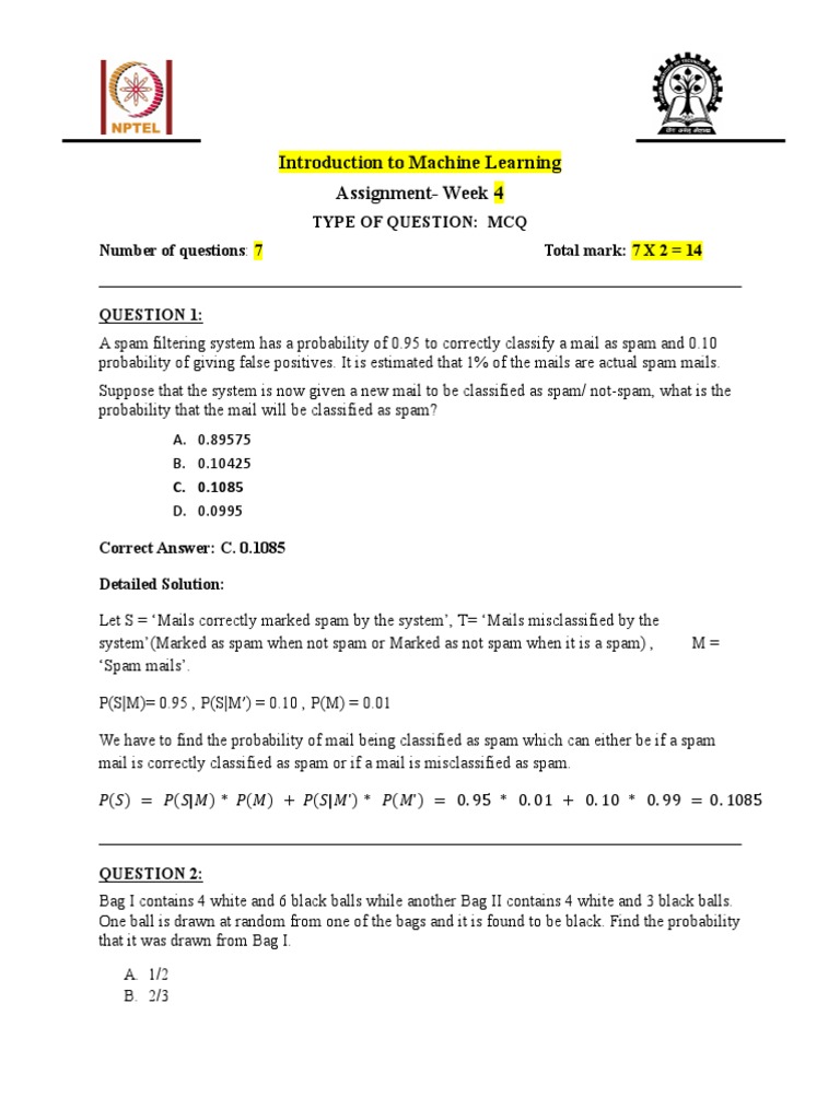 Introduction To Machine Learning Assignment-Week 4 | PDF | Mathematical ...