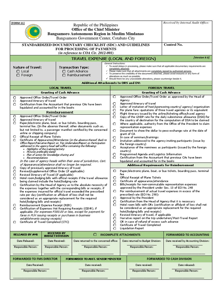 Form 11 Travel Expense (Local and Foreign) | PDF | Receipt | Business