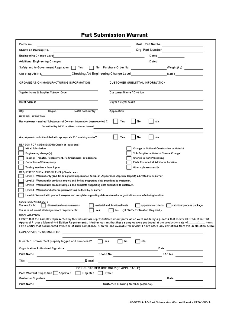 AIAG PPAP Cover Sheet | PDF | Procurement | Customer