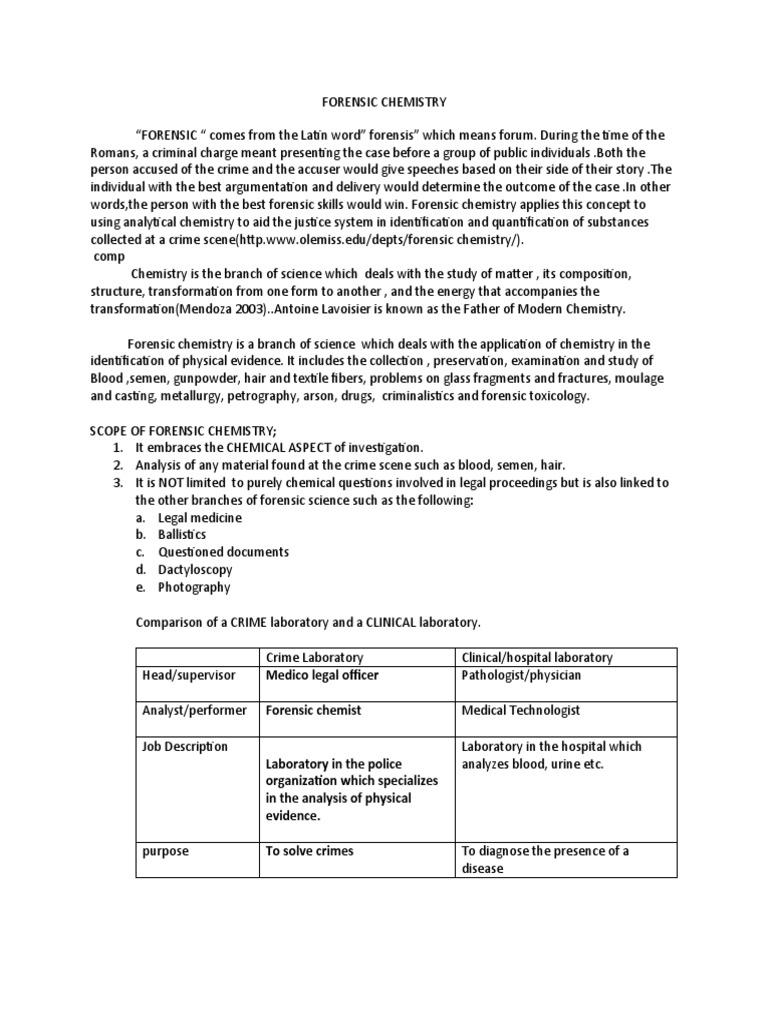 FORENSIC CHEMISTRY Introduction | PDF | Forensic Science | Chemistry