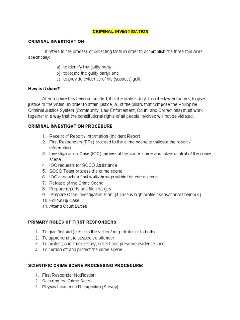 Criminal Investigation Criminal Investigation | PDF | Crime Scene ...